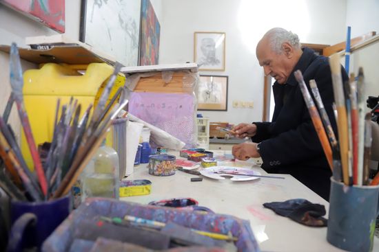Palestinian Artist Shafiq Radwan 82 Paints Editorial Stock Photo ...