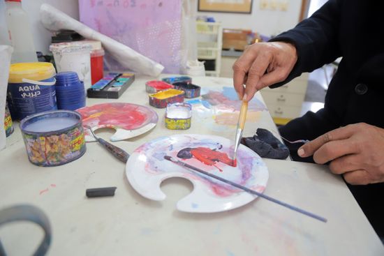 Palestinian Artist Shafiq Radwan 82 Paints Editorial Stock Photo ...