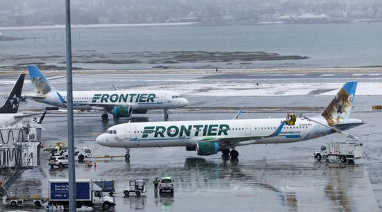 Frontier Airlines Aircraft Deiced Logan International Editorial Stock ...