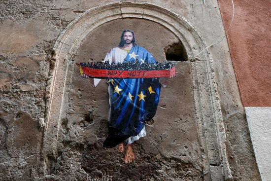Details Mural Depicting Jesus Christ Wearing - Foto de stock de ...