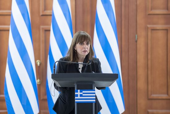 Visiting President Greece Katerina Sakellaropoulou Speaks Editorial ...