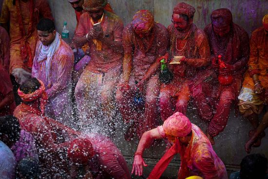 People Smear Eachother Coloured Powder During Editorial Stock Photo ...