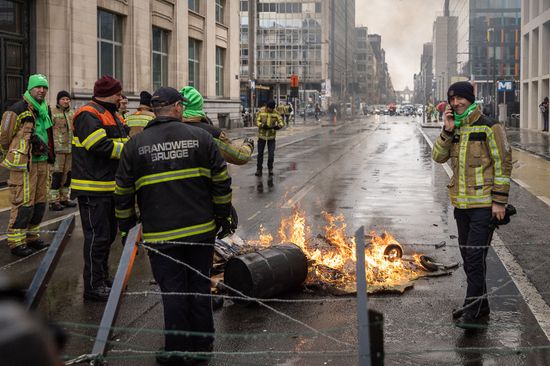 Firefighters Protest During Action Common Front Editorial Stock Photo ...