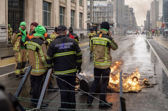 Firefighters Protest During Action Common Front Editorial Stock Photo ...