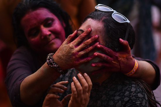 Woman Gets Smeared Colors During Holi Editorial Stock Photo - Stock ...