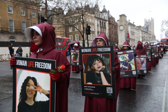 Women Dressed Handmaids March Placards That Editorial Stock Photo ...