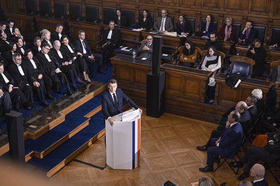 French President Emmanuel Macron Delivers Speech Editorial Stock Photo ...