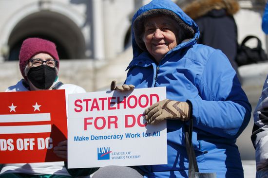 Demonstrators Gather Columbus Circle Washington Dc Editorial Stock ...