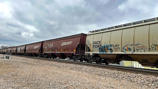 Bnsf Freight Train Hauling Grain Hopper Editorial Stock Photo - Stock ...
