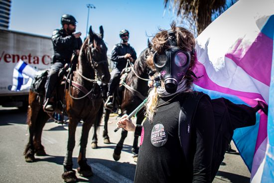 Protestor Wearing Gas Mask She Stands Editorial Stock Photo - Stock ...