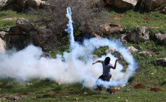 Palestinian Protester Uses Slingshot Hurl Back Editorial Stock Photo ...