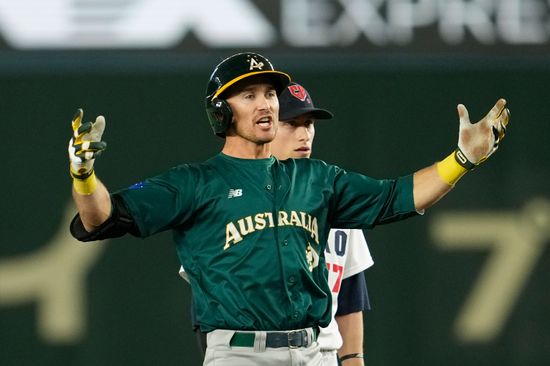Australian Shortstop Logan Wade Celebrates After Editorial Stock Photo ...
