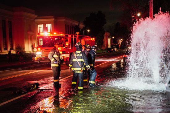 Firefighters Work On Fire Hydrant Fire Editorial Stock Photo - Stock ...