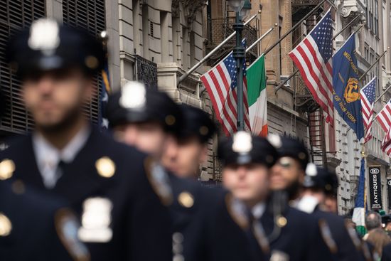 Nypd Officers Line Irish American Flags Editorial Stock Photo - Stock ...
