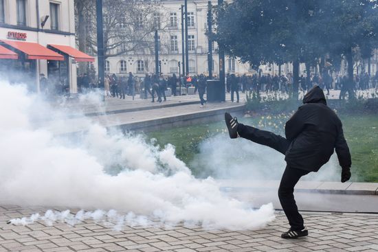 Throw Back Tear Gas Cannister During Editorial Stock Photo - Stock ...