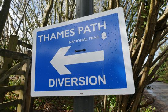Diversion Signs Along Thames Path Schwarzenbach Editorial Stock Photo ...