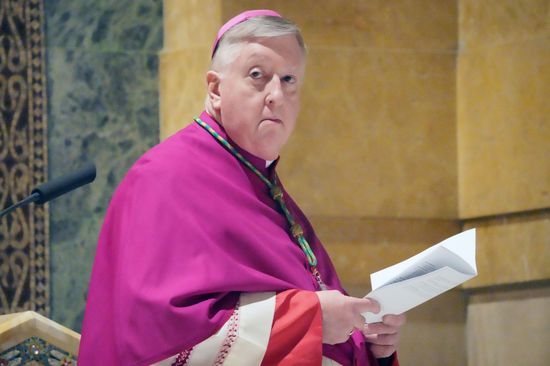 Archbishop Mitchell Rozanski Looks Crowd During Editorial Stock Photo ...