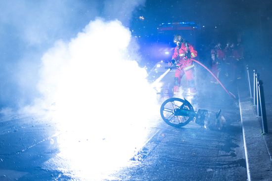 Firefighters Extinguish Burning Barricades Battery Explosion Editorial ...