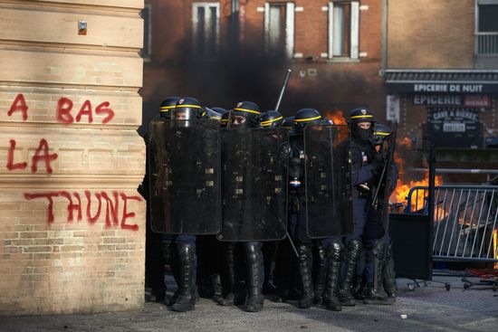Riot Policemen Stand Between Painted Wall Editorial Stock Photo - Stock ...