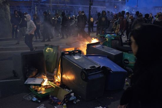 Protesters Pass Nearby Trash Bins Burning Editorial Stock Photo - Stock ...