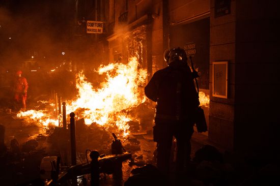 Firefighters Extinguish Barricade Formed Burning Trash Editorial Stock ...