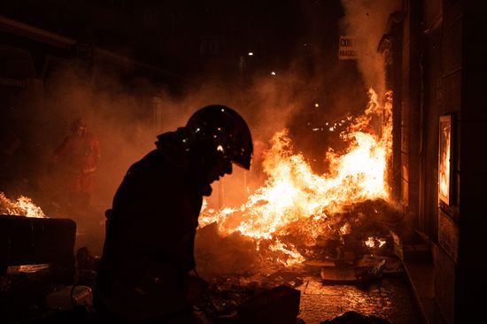 Firefighters Extinguish Barricade Formed Burning Trash Editorial Stock ...