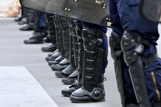 Riot Police Face Protesters During Demonstration Editorial Stock Photo ...