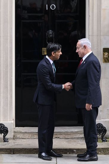 Rishi Sunak Greets Benjamin Netanyahu During Editorial Stock Photo ...