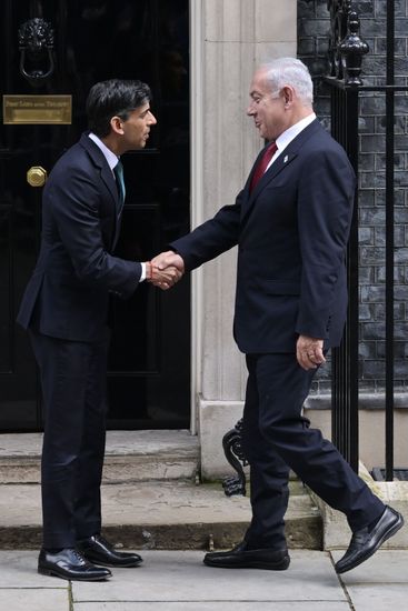 Rishi Sunak Greets Benjamin Netanyahu During Editorial Stock Photo ...