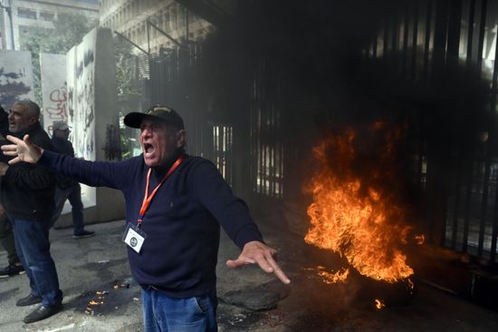 Protester Shouts Slogans Near Burning Fire Editorial Stock Photo ...