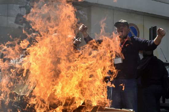 Man Shouts Slogans Near Burning Fire Editorial Stock Photo - Stock ...