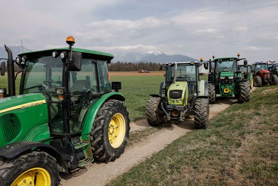Farmers Park Their Tractors Along Busy Editorial Stock Photo - Stock ...