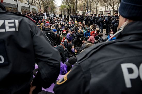 Police Officers Surround People Blocking Road Editorial Stock Photo ...