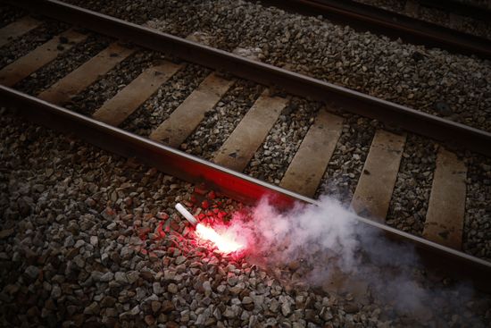 Flare Burns On Ground Next Railroad Editorial Stock Photo - Stock Image ...