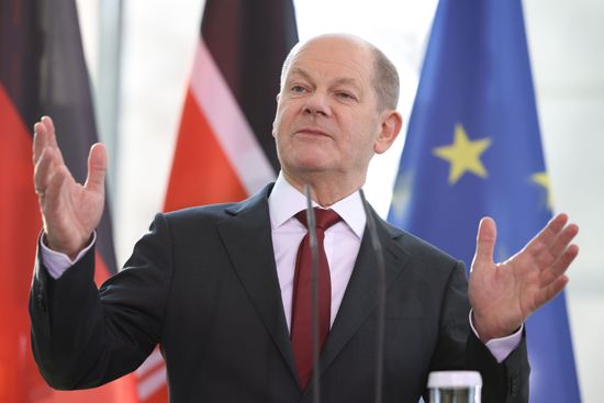 German Chancellor Olaf Scholz Gestures During Editorial Stock Photo ...