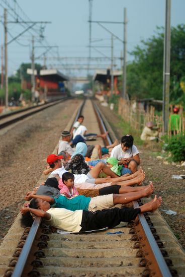 People Lie On Railway Part Train Editorial Stock Photo - Stock Image ...