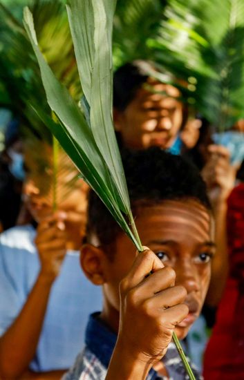 Roman Catholic Devotees Hold Palm Fronds Editorial Stock Photo - Stock ...