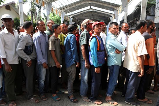 People Queue Receive Basic Food Packages Editorial Stock Photo - Stock ...