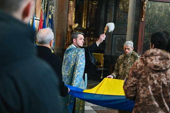 Ukrainian Flag Being Blessed During Consecration Editorial Stock Photo ...