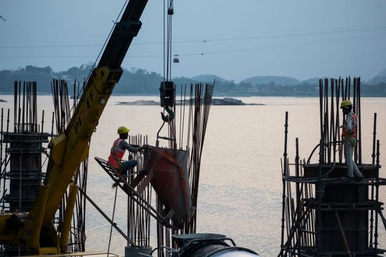 Construction Workers Busy Build Pillars Bridge Editorial Stock Photo ...