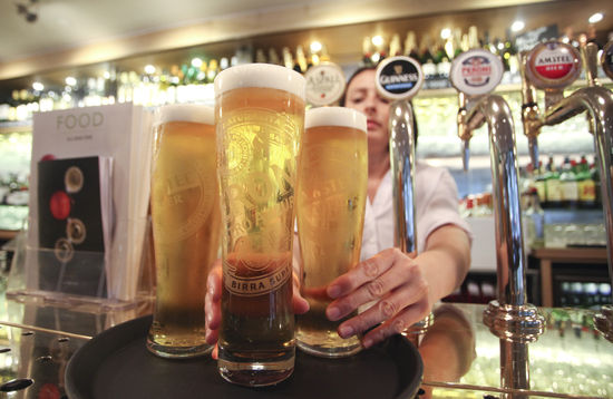 Bartender Puts Pints Lager On Tray Editorial Stock Photo - Stock Image ...