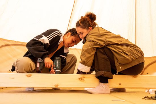 Two Girls Doing Carpentary Work Ecovillage Editorial Stock Photo ...