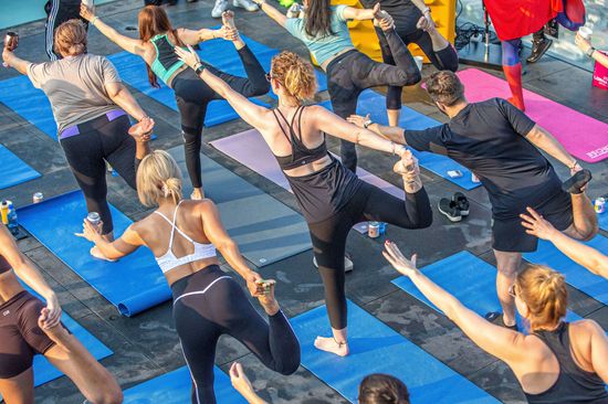 Yoga Enthusiasts Practice Yoga Observation Deck Editorial Stock Photo ...
