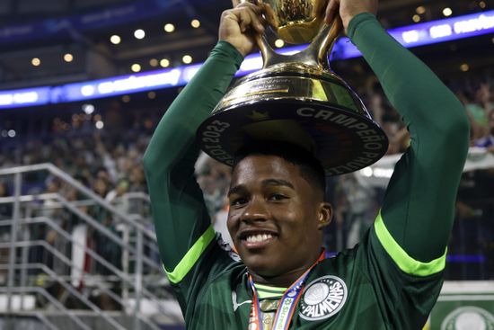 Palmeiras Endrick Celebrates Trophy After Winning Editorial Stock Photo ...