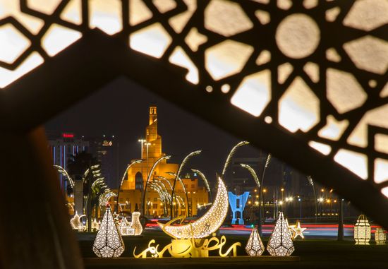 Newly Installed Lights On Doha Corniche Editorial Stock Photo - Stock ...