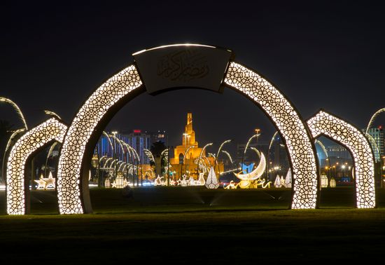 Newly Installed Lights On Doha Corniche Editorial Stock Photo - Stock ...
