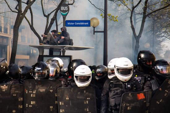 French Crs Riot Police Run Past Editorial Stock Photo - Stock Image ...