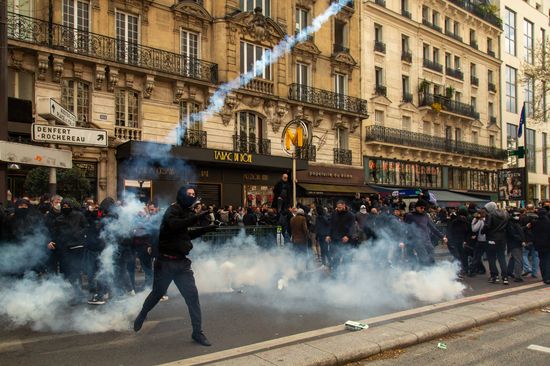 Protest Throws Projectiles Towards Riot Police Editorial Stock Photo ...