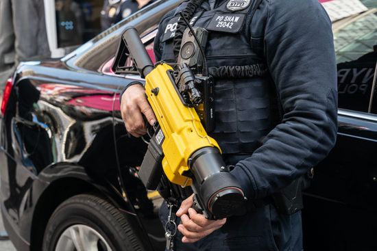 Police Officer Displays Starchase Handheld Launcher Editorial Stock ...