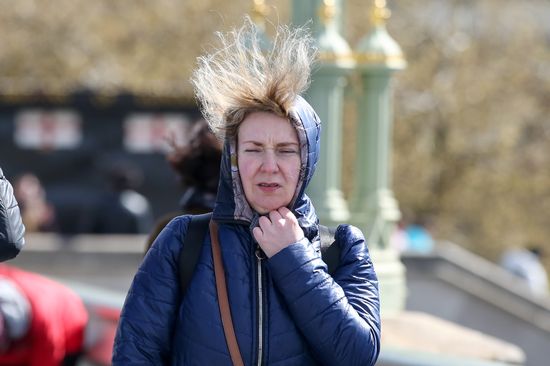 Woman Braves Wind Conditions On Westminster Editorial Stock Photo ...